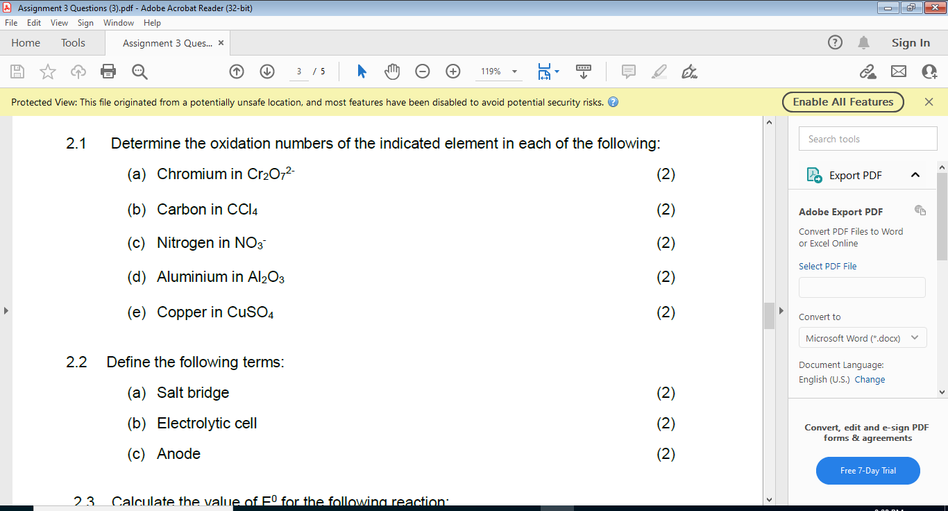 Solved 2.1 Determine the oxidation numbers of the indicated | Chegg.com