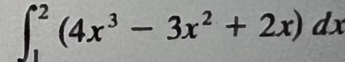 Solved Evaluate the definite integral.∫12(4x3-3x2+2x)dx | Chegg.com