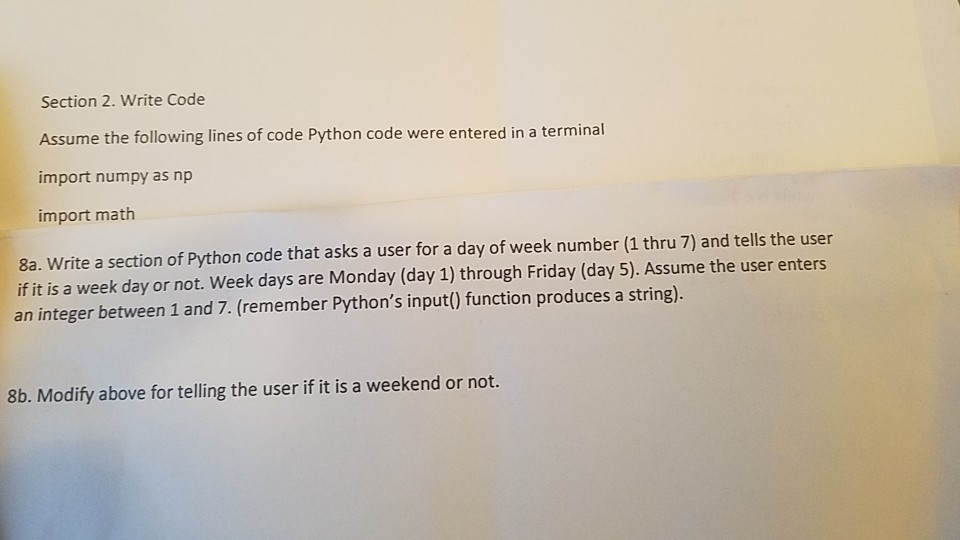 Solved Section 2. Write Code Assume the following lines of | Chegg.com