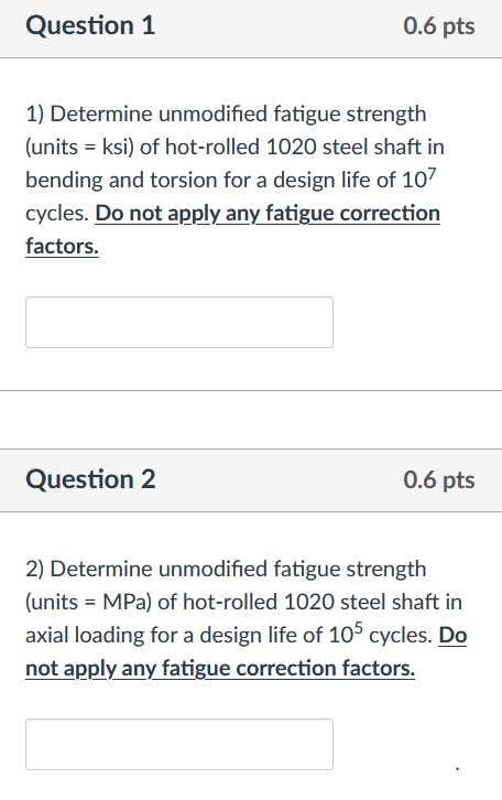 Solved 1) Determine unmodified fatigue strength (units = | Chegg.com