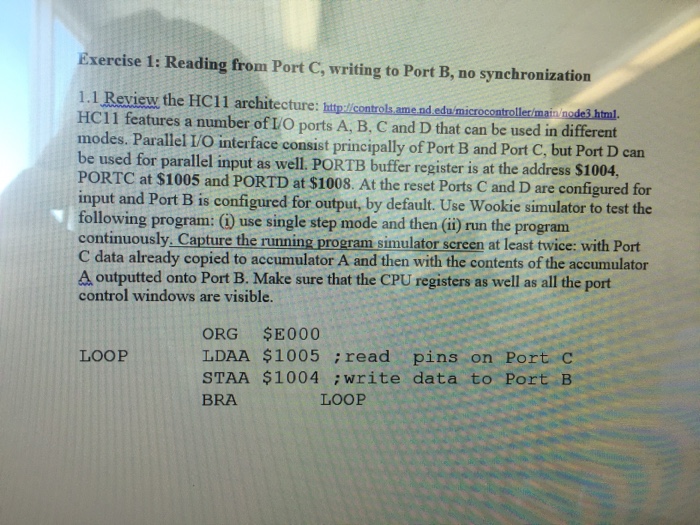 Exercise 1: Reading from Port C, writing to Port B, | Chegg.com