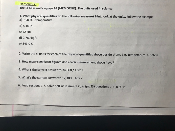 Solved The SI base units- page 14 (MEMORIZE). The units used | Chegg.com