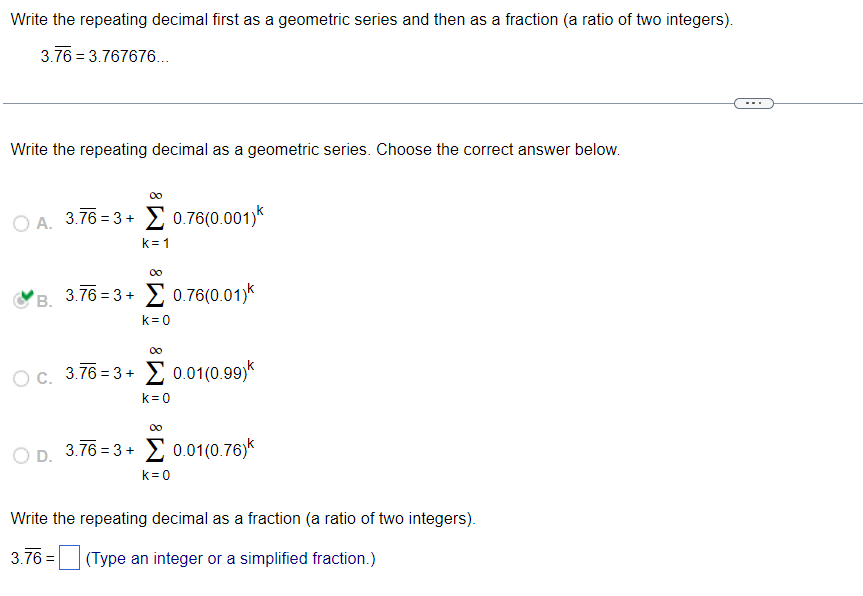 Solved Write the repeating decimal first as a geometric | Chegg.com