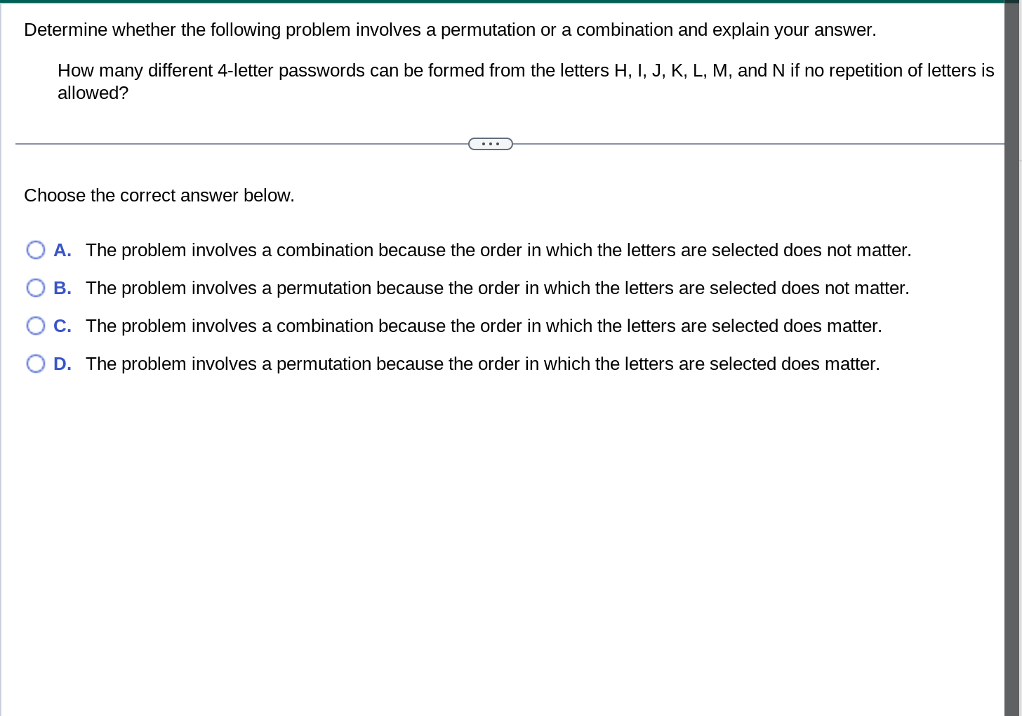 Solved Determine whether the following problem involves a | Chegg.com
