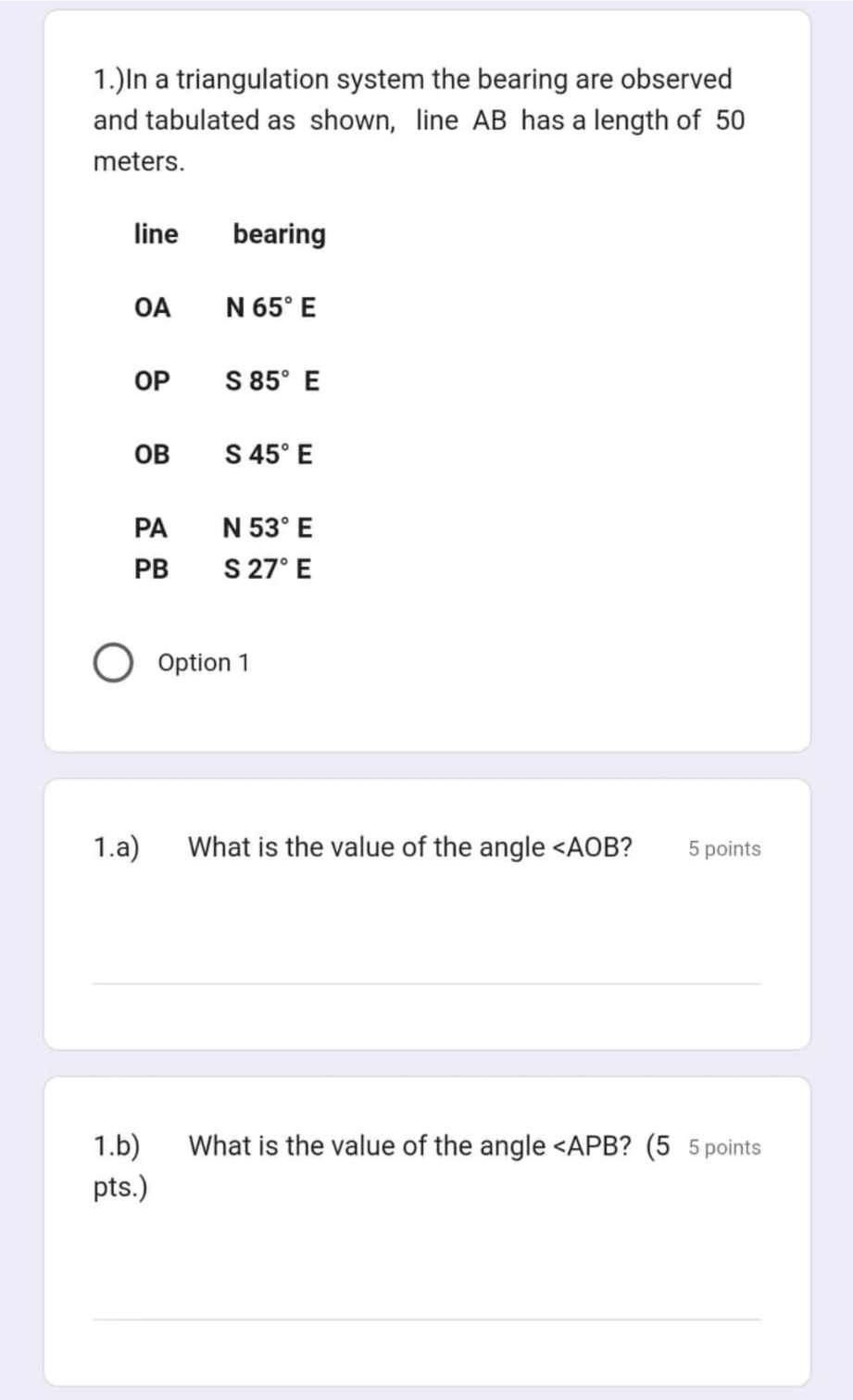 Solved 1.) In a triangulation system the bearing are | Chegg.com