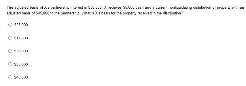 Solved The adjusted basis of X's partnership interest is | Chegg.com