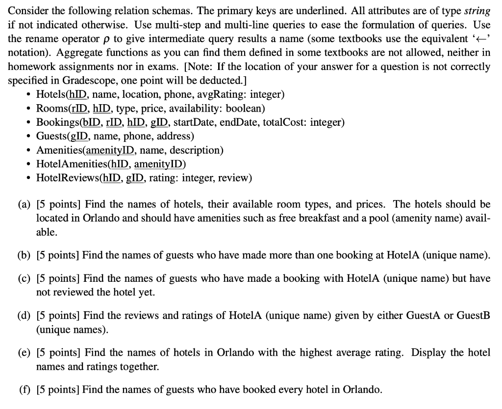 Solved Consider the following relation schemas. The primary | Chegg.com