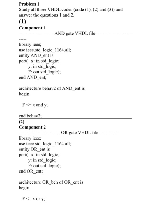 Solved Problem 1 Study all three VHDL codes (code (1). (2) | Chegg.com