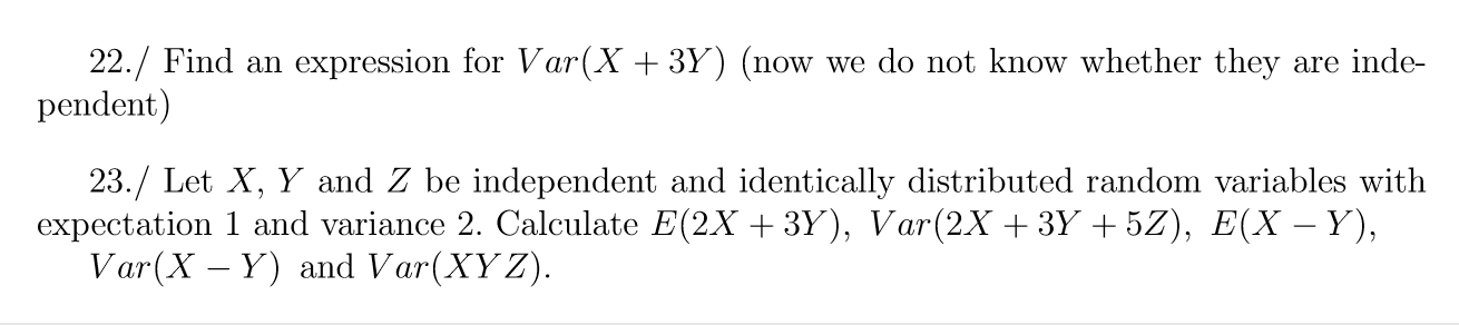 Solved 22./ Find an expression for Var(X + 3Y) (now we do | Chegg.com