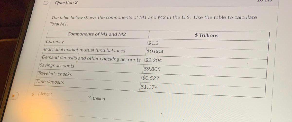 Solved The table below shows the components of M1 and M2 in | Chegg.com