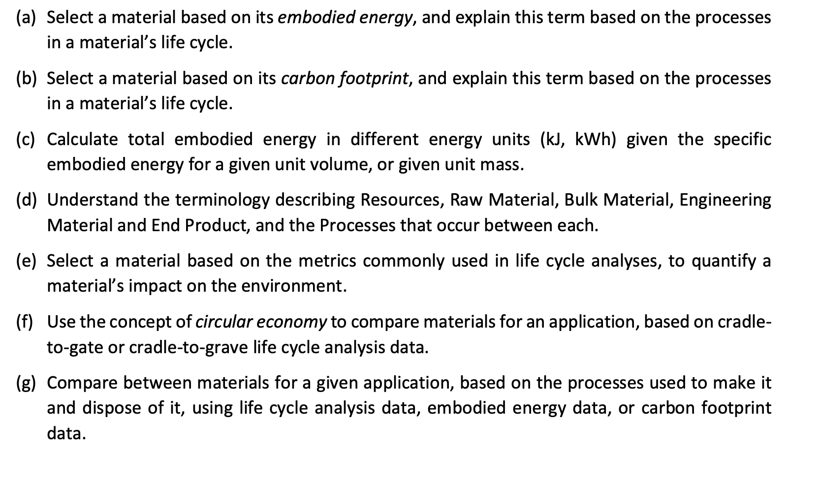 Solved (a) Select a material based on its embodied energy, | Chegg.com