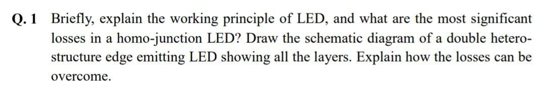 Solved Q. 1 Briefly, explain the working principle of LED, | Chegg.com