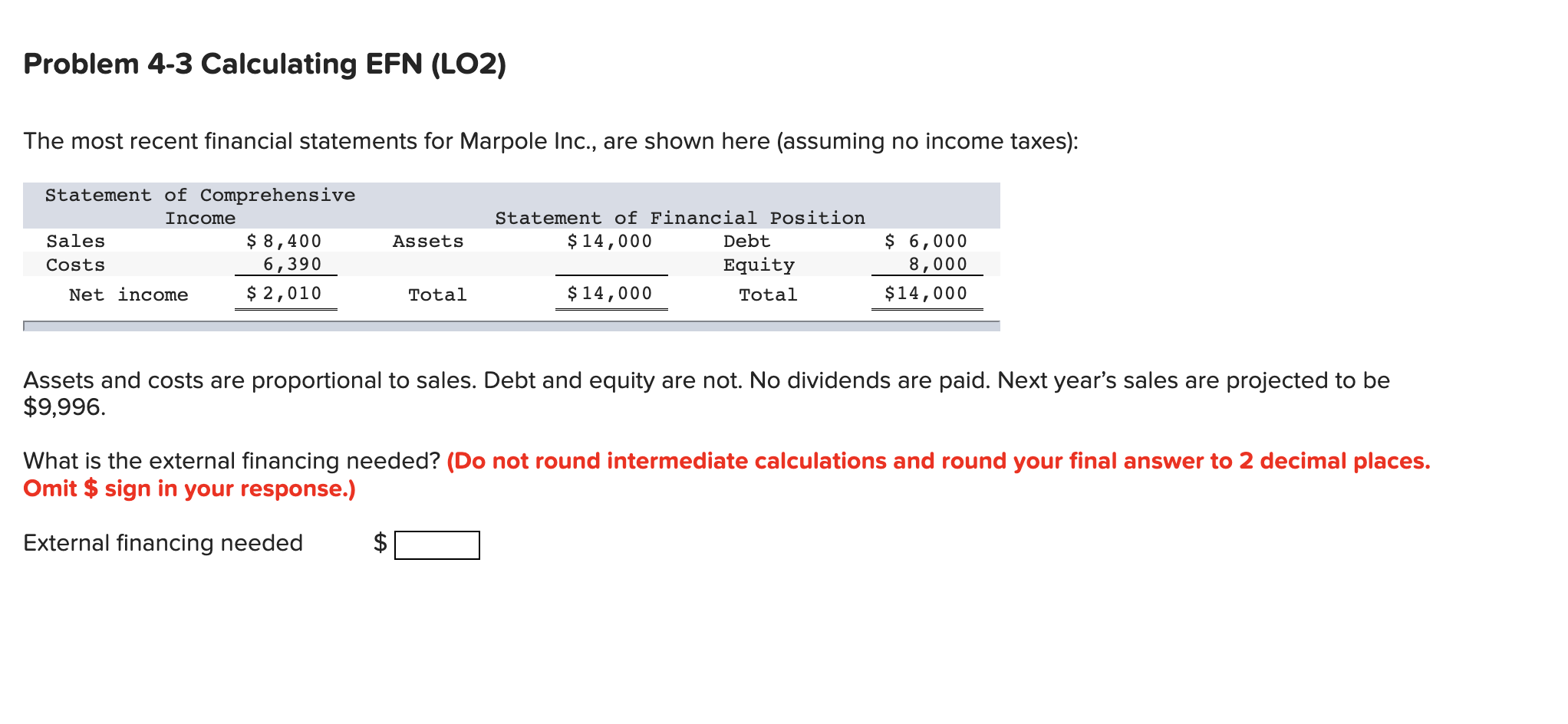 Solved Problem 4-3 Calculating EFN (LO2) The most recent | Chegg.com