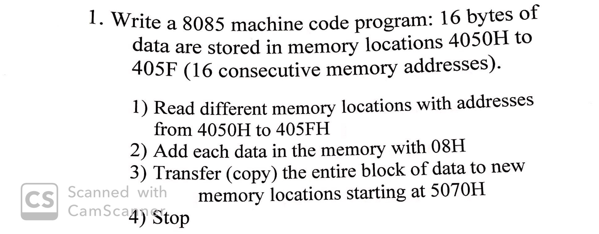 Write a 8085 machine code program: 16 bytes of data | Chegg.com