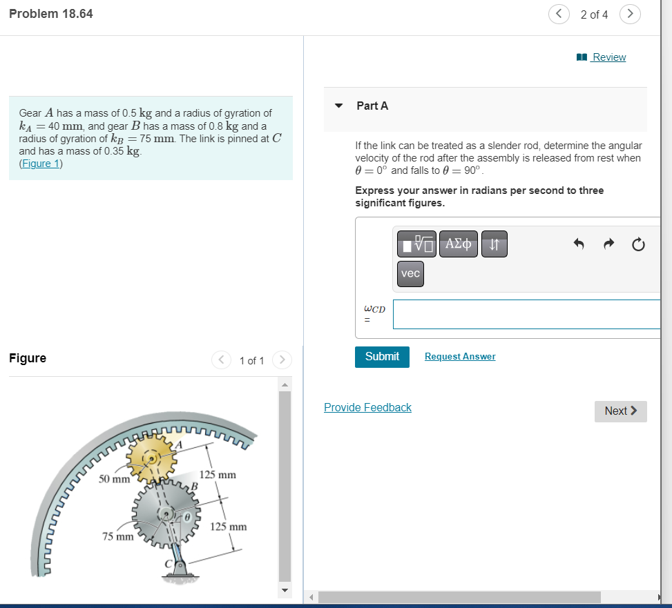 Solved Gear A has a mass of 0.5 kg and a radius of gyration | Chegg.com