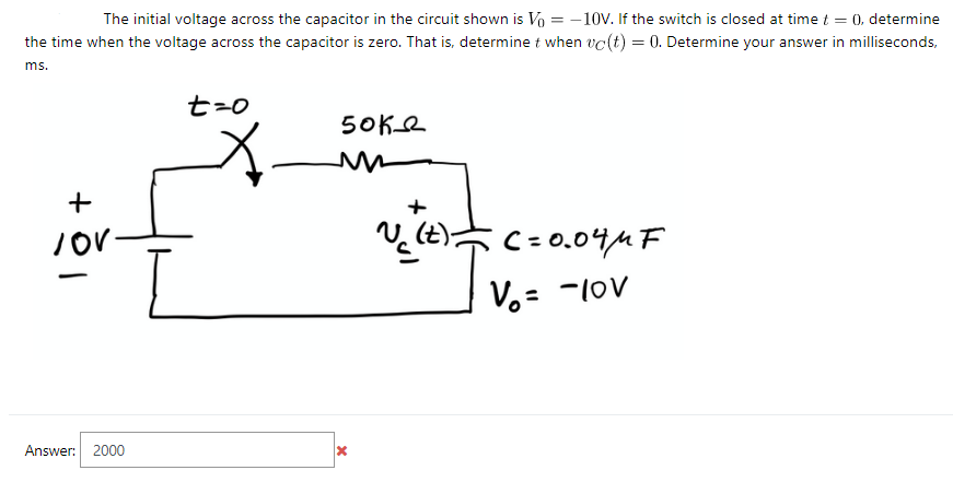 Solved The initial voltage across the capacitor in the | Chegg.com