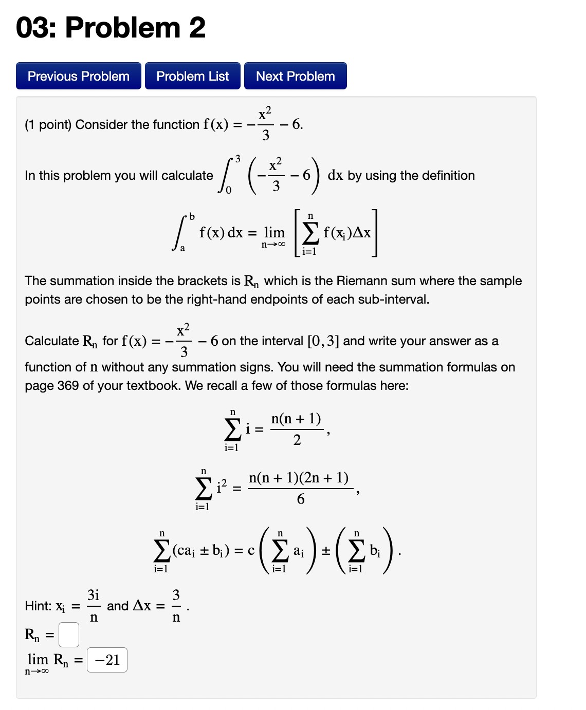 Solved (1 point) Consider the function f(x)=−3x2−6. In this | Chegg.com