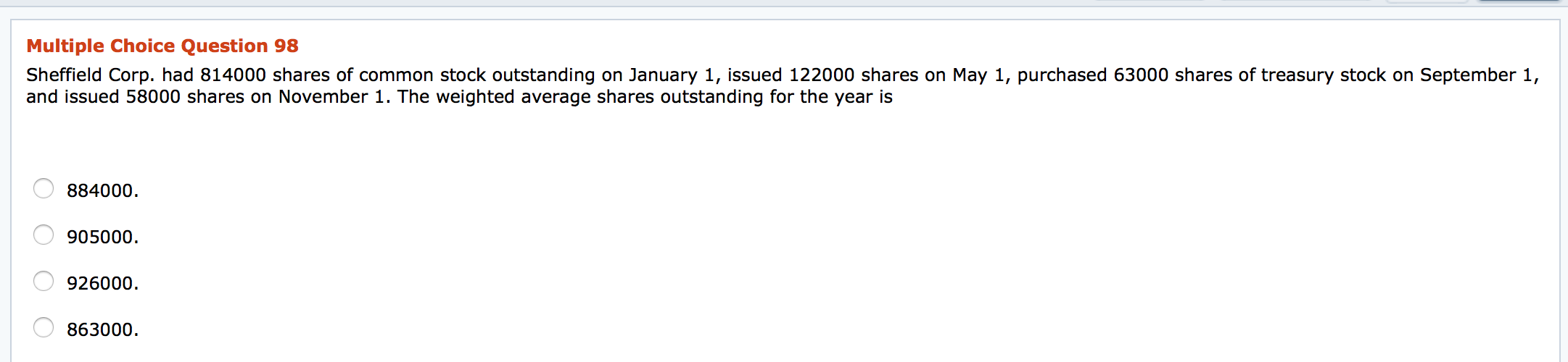 Solved Multiple Choice Question 98 Sheffield Corp. had | Chegg.com