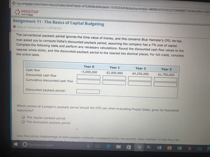 Solved Assignment 11 The Basics of Capital Budgeting Due on | Chegg.com