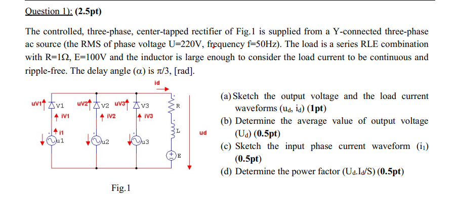 Solved Question 1): (2.5pt) The controlled, three-phase, | Chegg.com