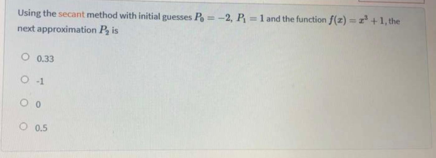 Solved Using the secant method with initial guesses Po = -2, | Chegg.com