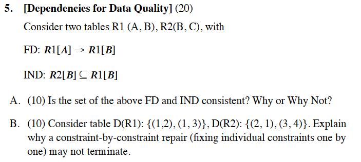 Solved [Dependencies for Data Quality] (20)Consider two | Chegg.com