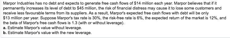 Solved Marpor Industries has no debt and expects to generate | Chegg.com