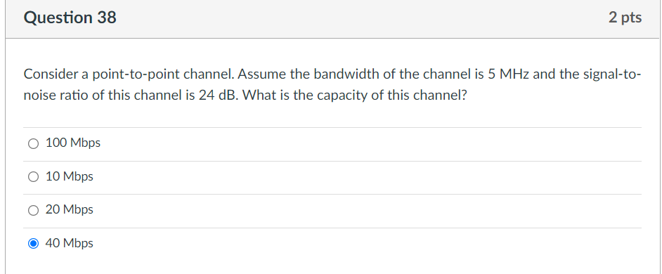 Solved Question 38 2 pts Consider a point-to-point channel. | Chegg.com
