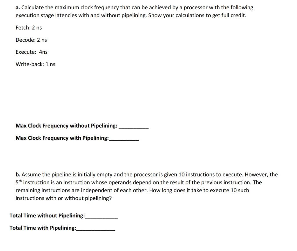 Solved a. Calculate the maximum clock frequency that can be | Chegg.com