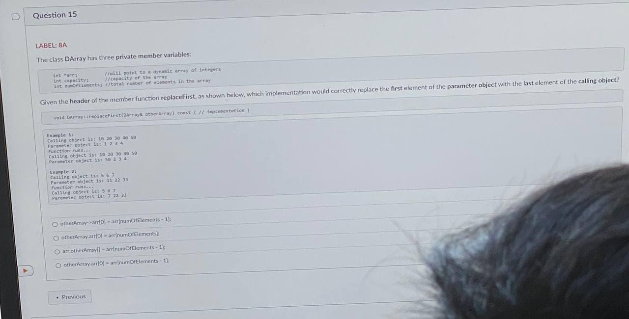 Solved Question 15 LABEL: BA The class DArray has three | Chegg.com