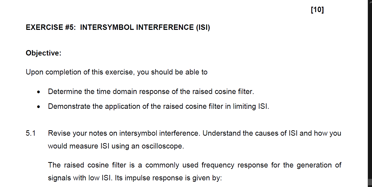 [10] EXERCISE #5: INTERSYMBOL INTERFERENCE (ISI) | Chegg.com