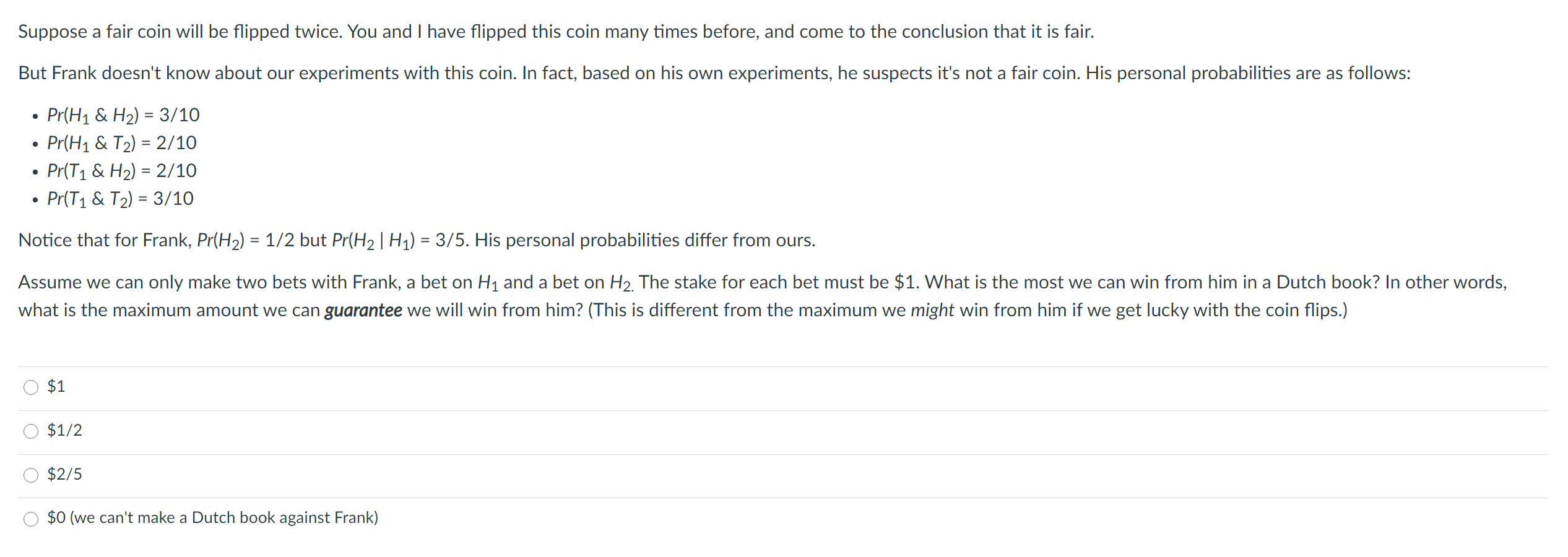 Suppose a fair coin will be flipped twice. You and I | Chegg.com