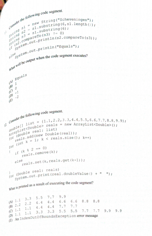 Solved string si string 2 msider the following code segment. | Chegg.com