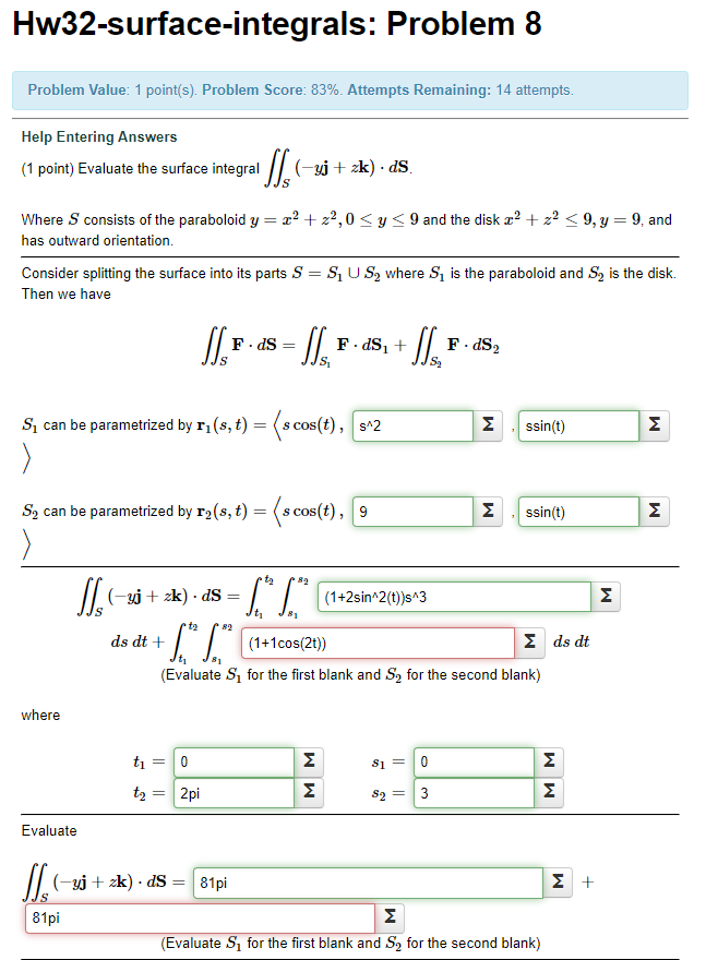 Solved Hw32-surface-integrals: Problem 8 Problem Value: 1 | Chegg.com