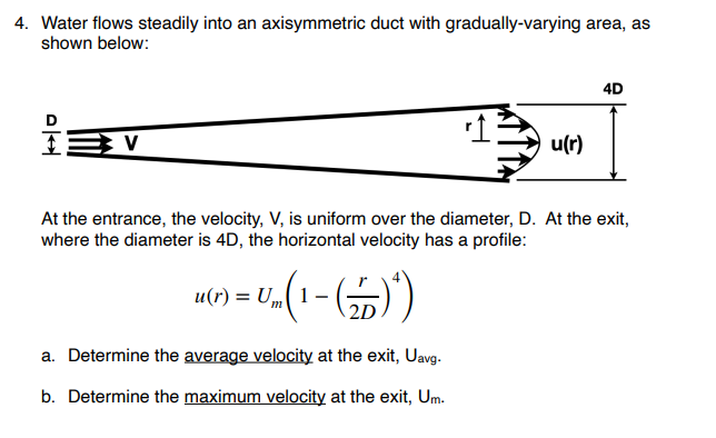 Solved 4. Water flows steadily into an axisymmetric duct | Chegg.com