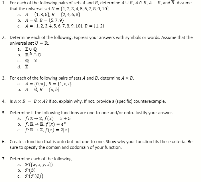 Solved 1. For each of the following pairs of sets A and B, | Chegg.com