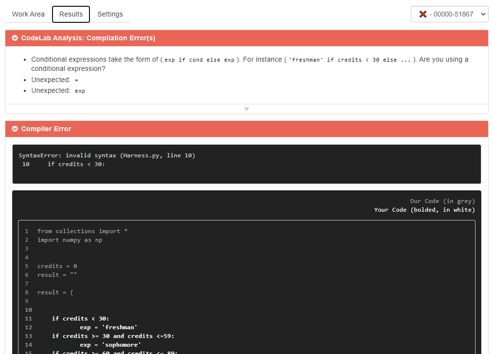 Solved Work Area Results Settings X-00000-51867 Instructions | Chegg.com