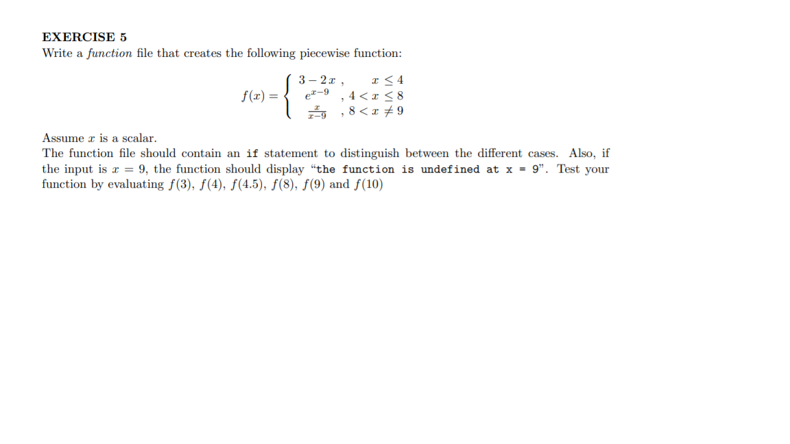 Solved Exercise 5 Write A Function File That Creates The 3962