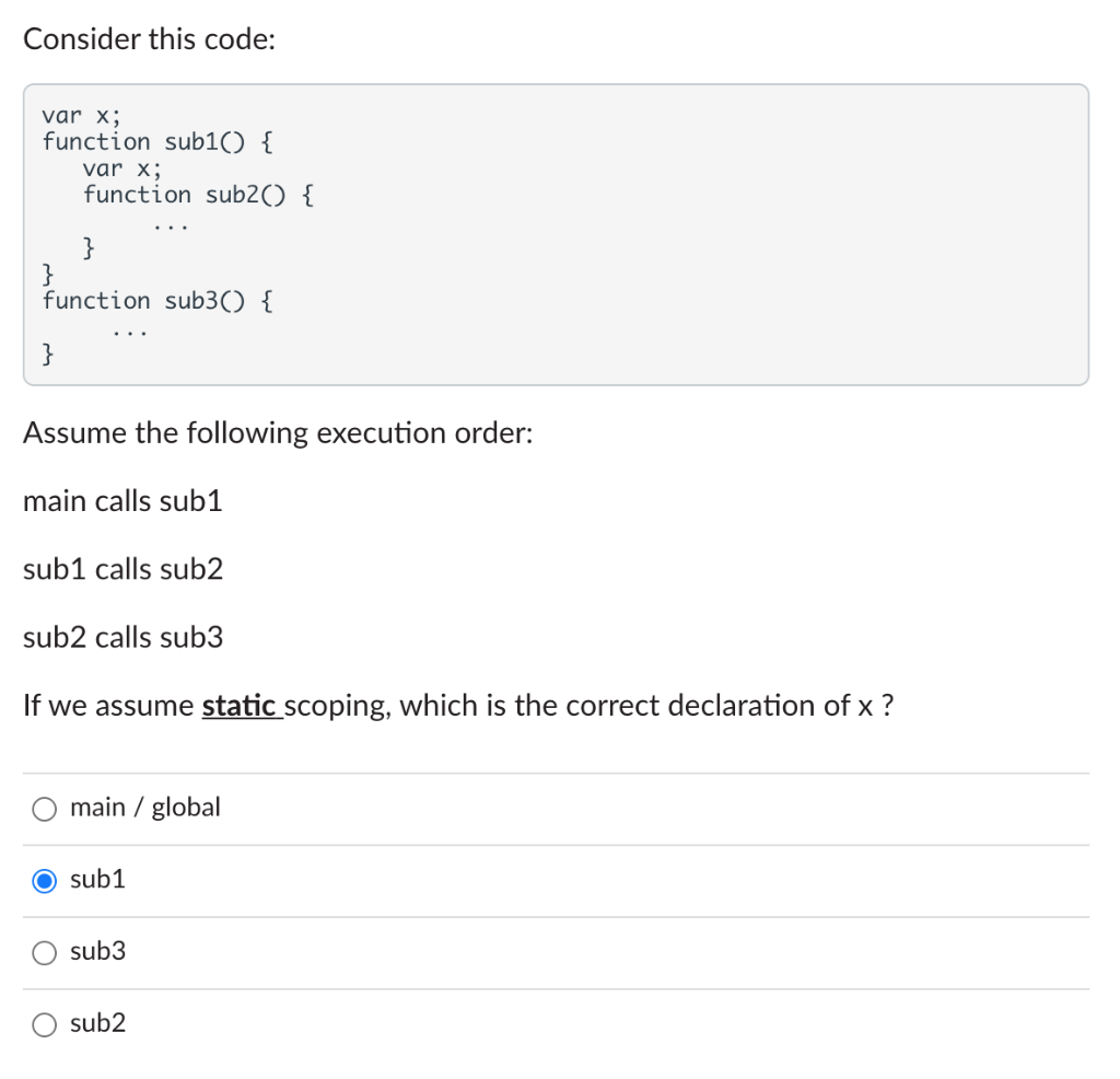 Solved Consider This Code Var X Function Sub1 Var X 9191