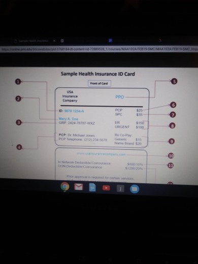 Sample Health Insurance ID Card Fromt of Card PPO | Chegg.com