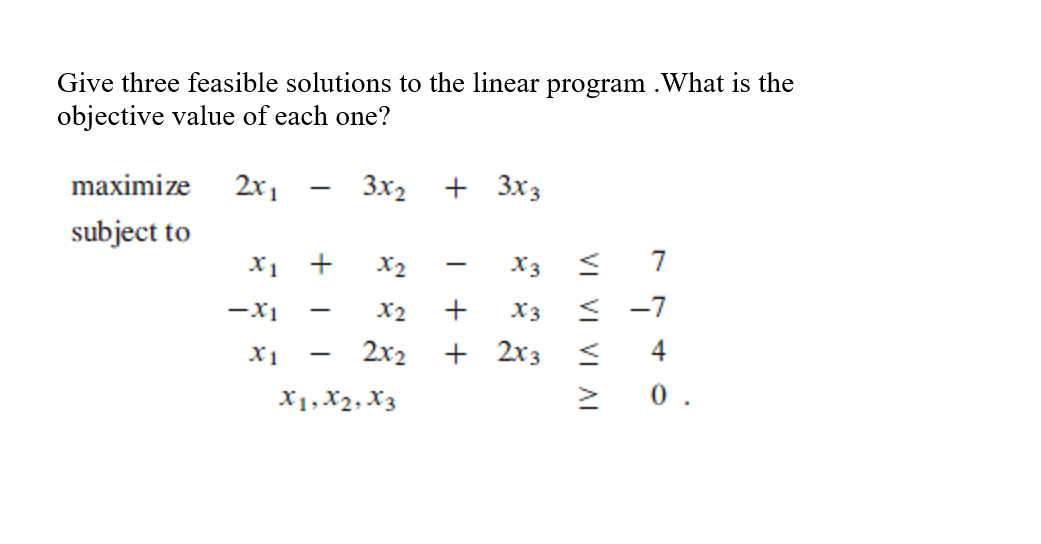 Solved Give three feasible solutions to the linear program | Chegg.com