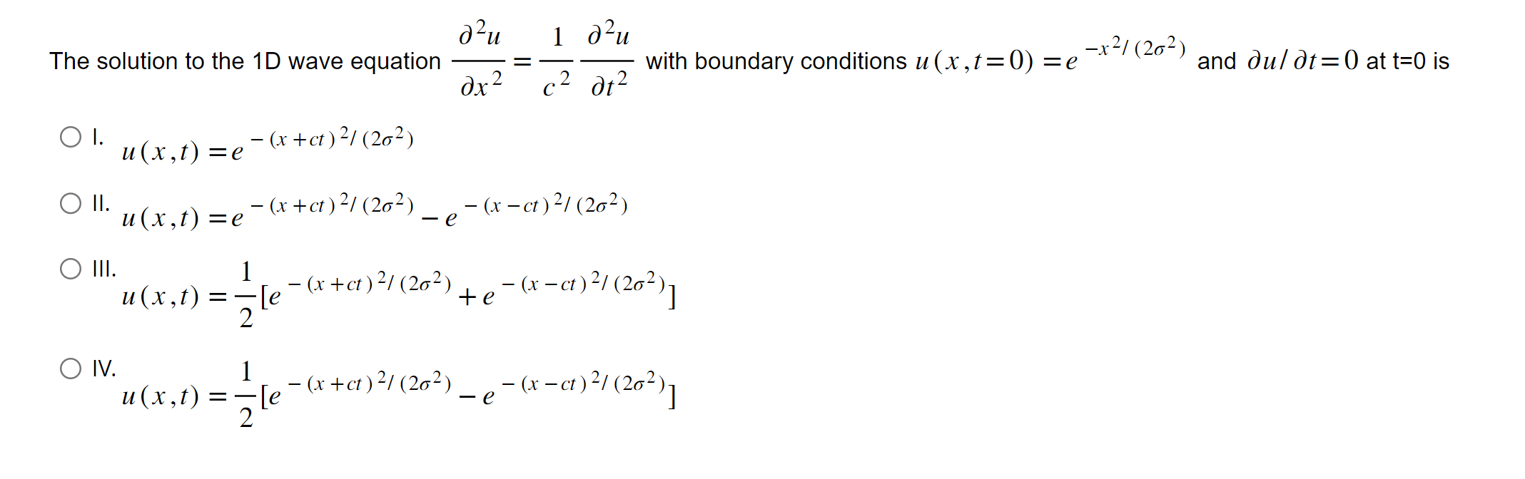 Solved The solution to the 1D wave equation ∂x2∂2u=c21∂t2∂2u | Chegg.com