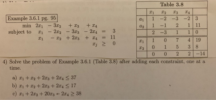 Solved Table 3.8 Example 3.6.1 pg. 95 T1 T2 T3 T4 a1 1 -2 -3 | Chegg.com