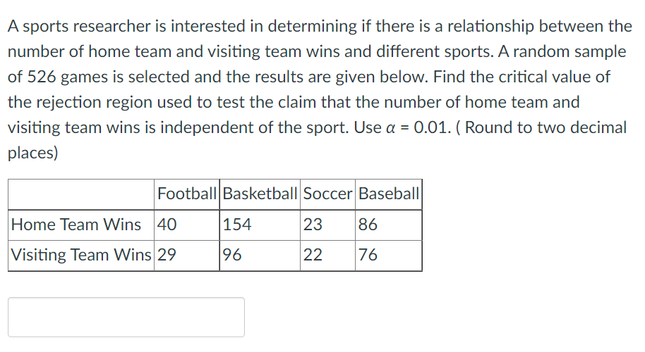 Solved A sports researcher is interested in determining if | Chegg.com