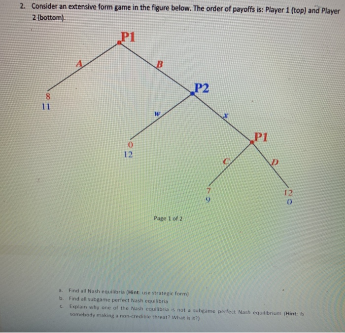 Solved Consider an extensive form game in the figure below. | Chegg.com