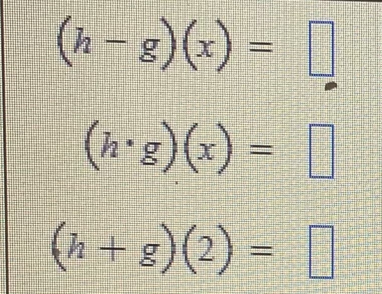 Solved (h−g)(x)=(h⋅g)(x)=(h+g)(2)=Suppose that the functions | Chegg.com
