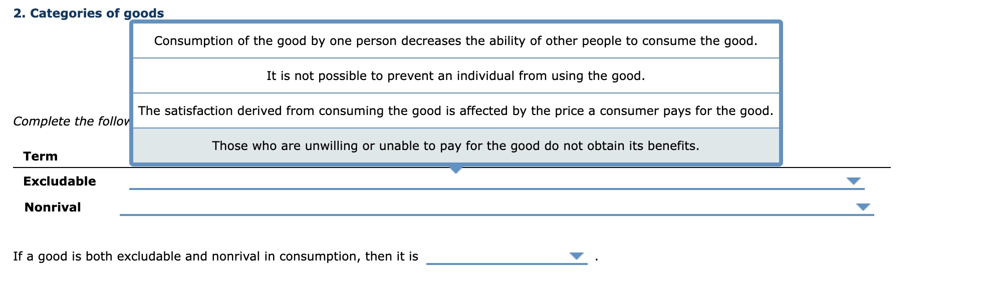 Solved 2. Categories of goods Complete the following table | Chegg.com