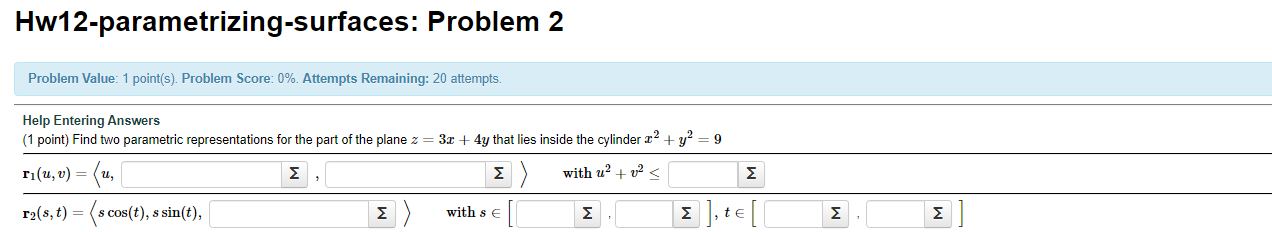Solved Hw12-parametrizing-surfaces: Problem 2 Problem Value: | Chegg.com