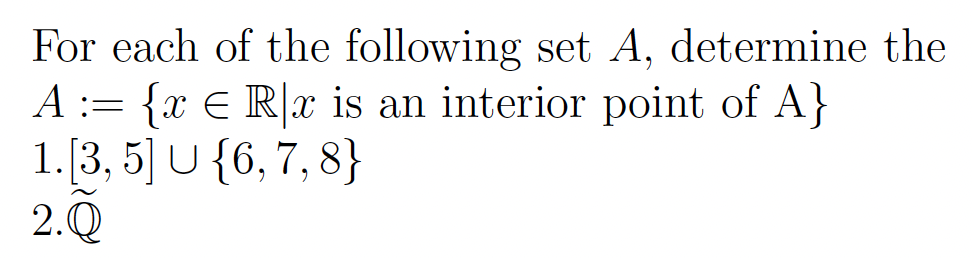 Solved For each of the following set A, determine the A := | Chegg.com
