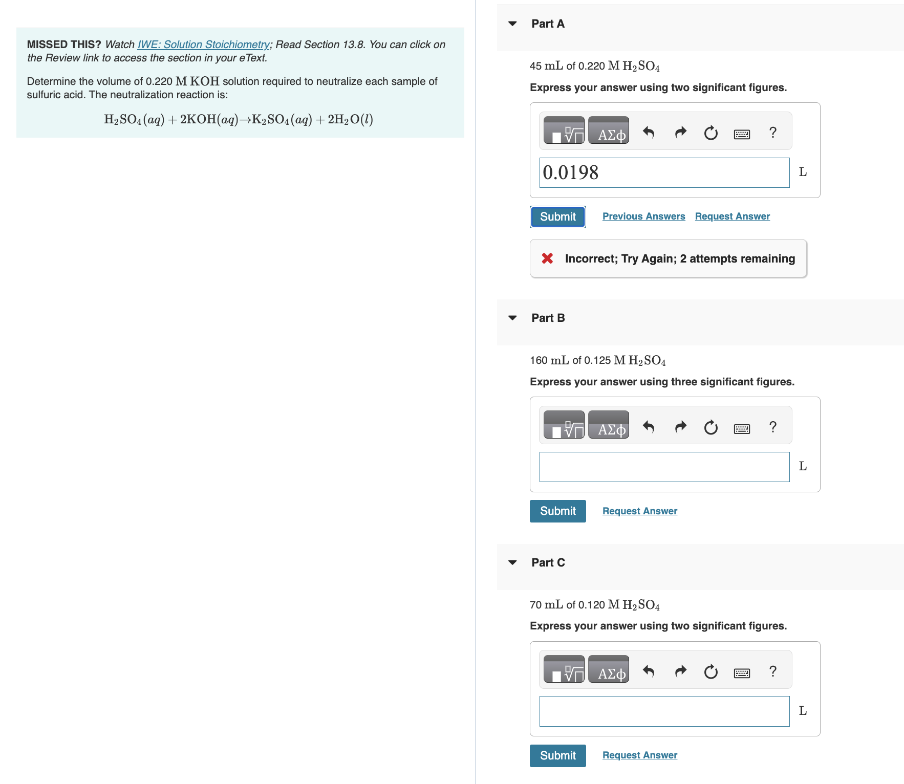 Solved MISSED THIS? Watch IWE: Solution Stoichiometry; Read | Chegg.com